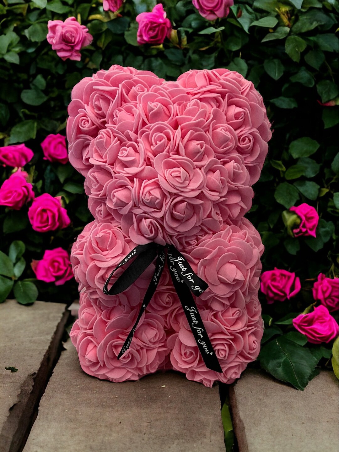 Pink Luxury Rose Teddy Bear With Box / Foam Rose Bear/ Teddy Bear Gift ...