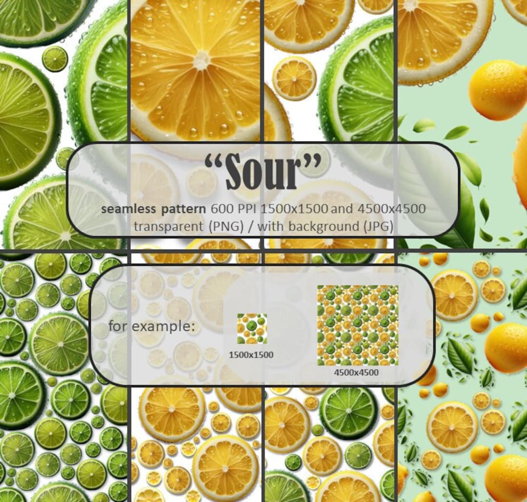 Photorealistic, Transparent, Seamless, Pattern "sour" Limes + Lemons ...