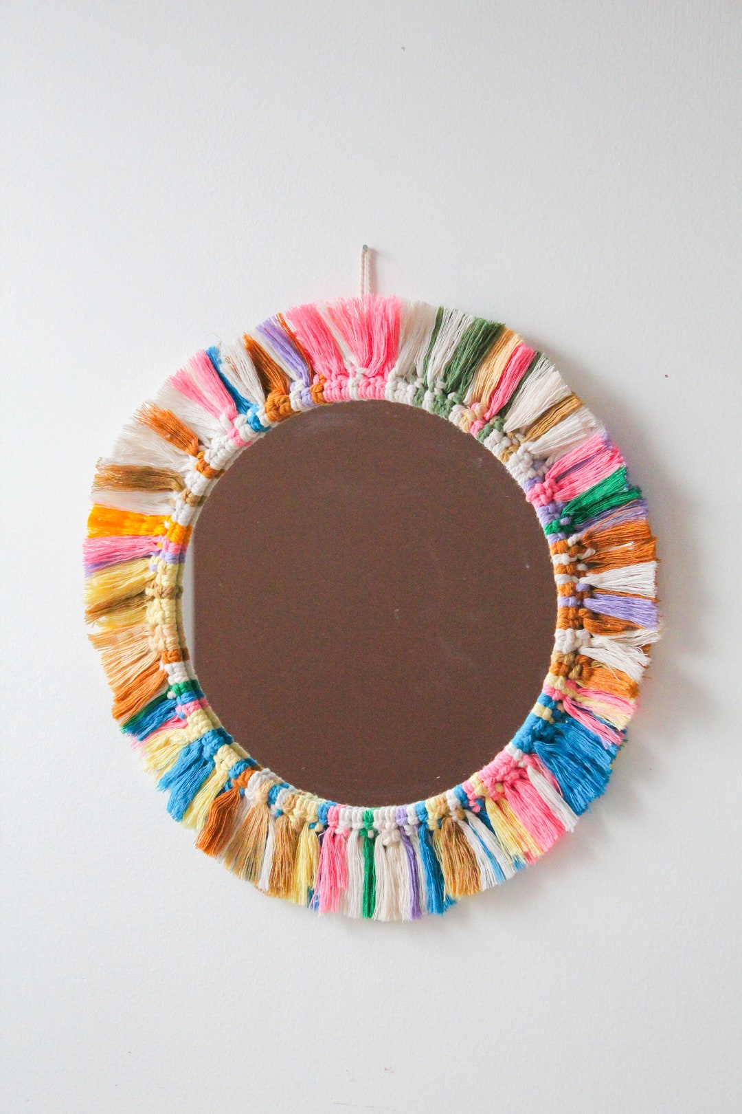 Vibrant Macrame Mirror | Boho-inspired Mirror | Hippie-chic Mirror ...
