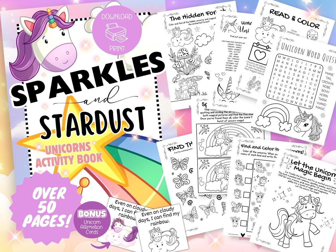 Unicorn Activity Book, Printable Affirmation Cards for Kids – Coloring ...