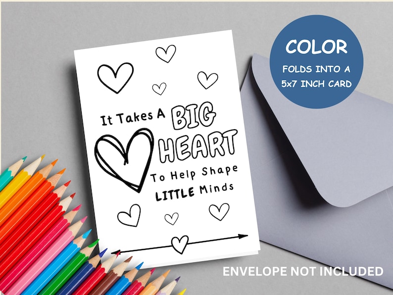 PRINTABLE It Takes a Big Heart Card, Coloring Teacher Card, Thank You ...