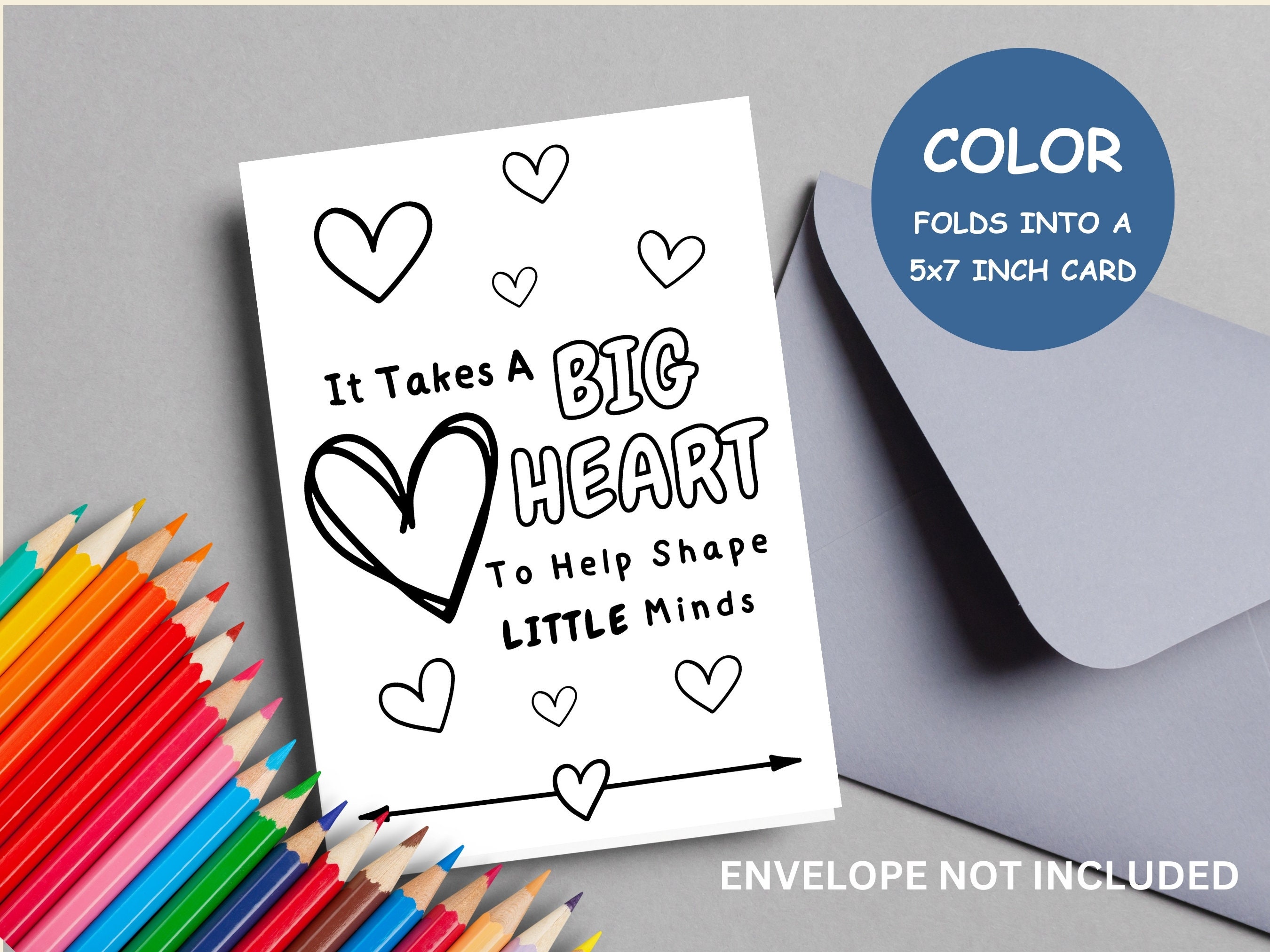 PRINTABLE It Takes a Big Heart Card, Coloring Teacher Card, Thank You ...