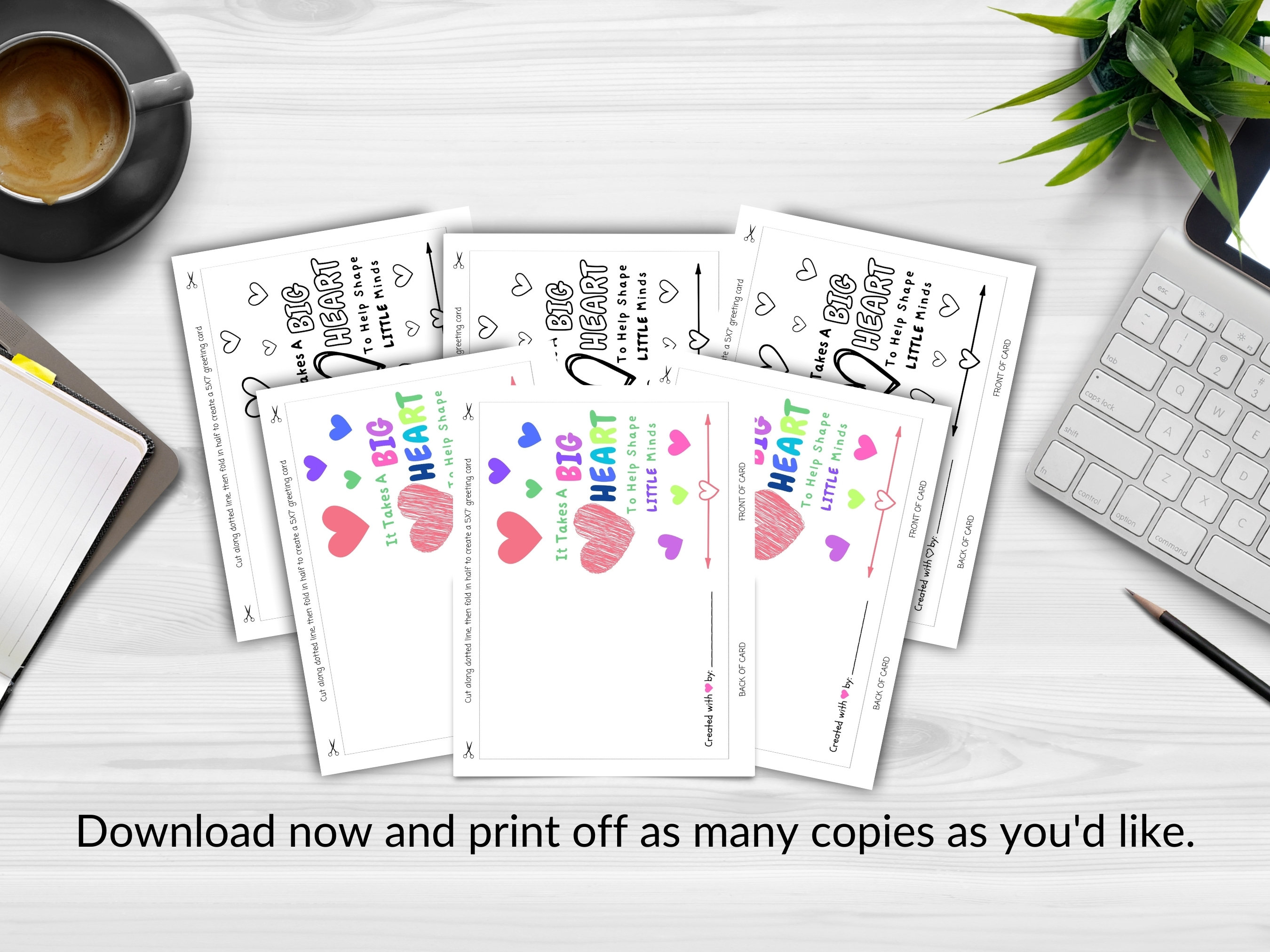 PRINTABLE It Takes a Big Heart Card, Coloring Teacher Card, Thank You ...