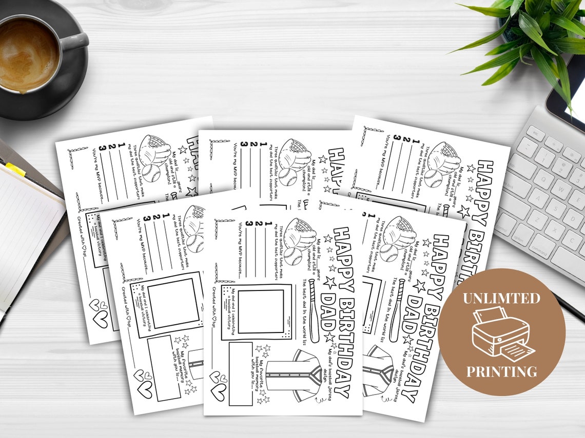Happy Birthday Dad Baseball Coloring Page, Printable All About Dad, Dad ...