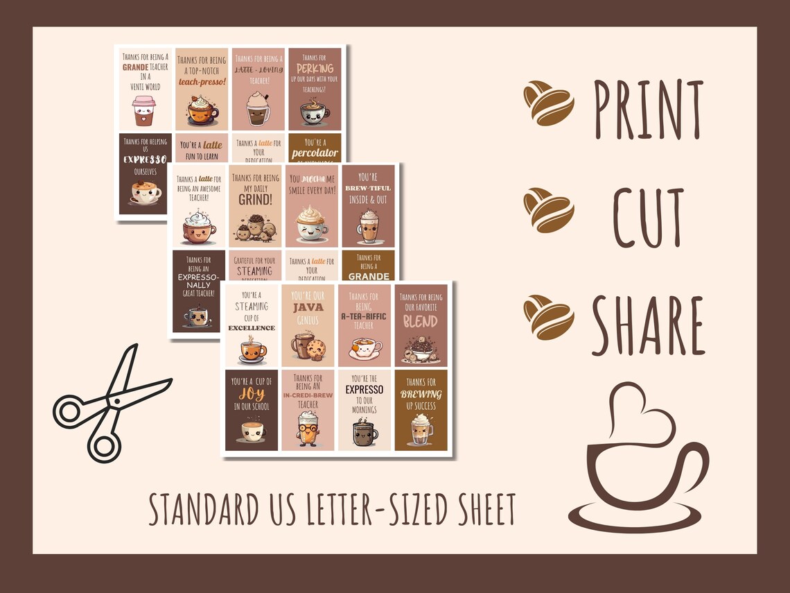 Coffee Teacher Appreciation Cards, Printable Thank You Card, Thank You ...