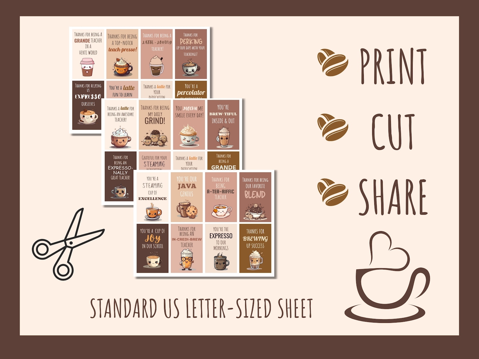 Coffee Teacher Appreciation Cards, Printable Thank You Card, Thank You ...