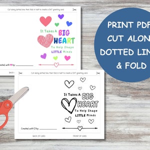 PRINTABLE It Takes a Big Heart Card, Coloring Teacher Card, Thank You ...