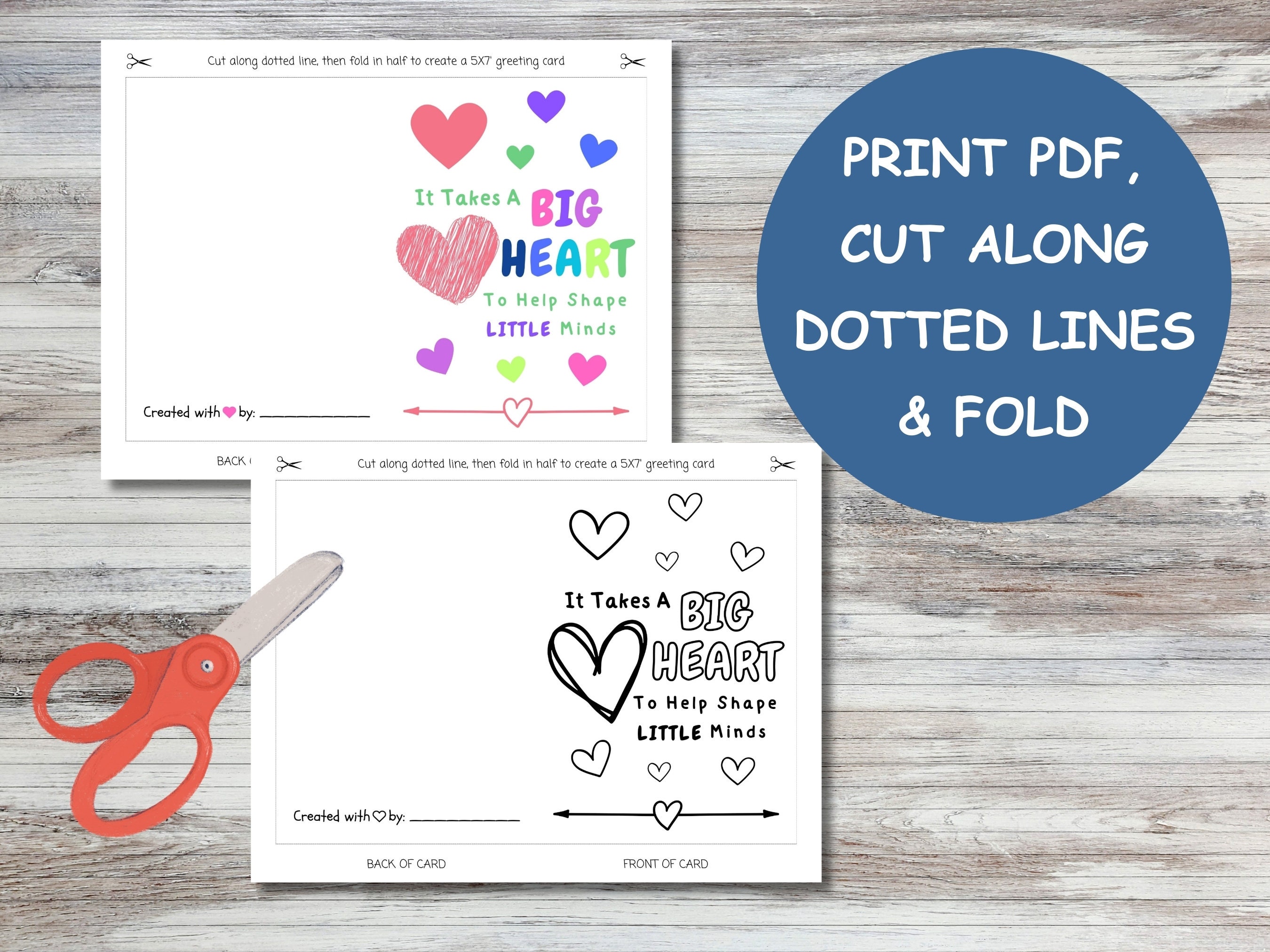 PRINTABLE It Takes a Big Heart Card, Coloring Teacher Card, Thank You ...
