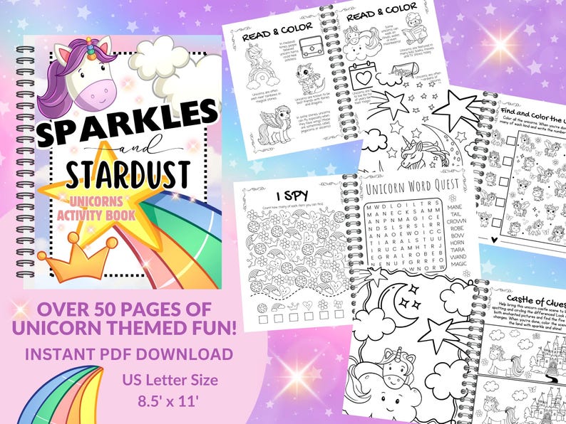 Unicorn Activity Book, Printable Affirmation Cards for Kids – Coloring ...