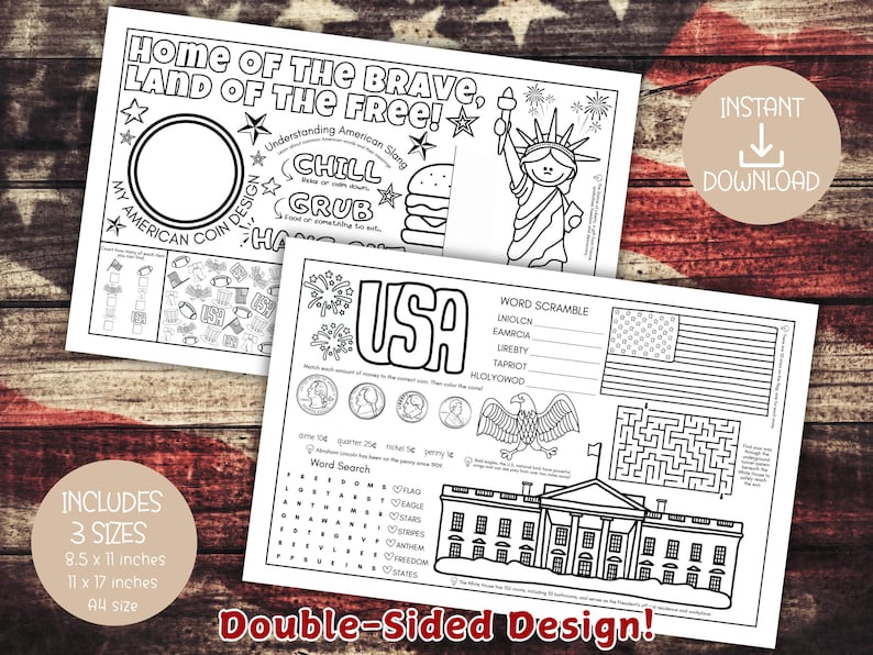 USA Themed Printable Activity Sheet, Placemat, for Kids – Word Search ...