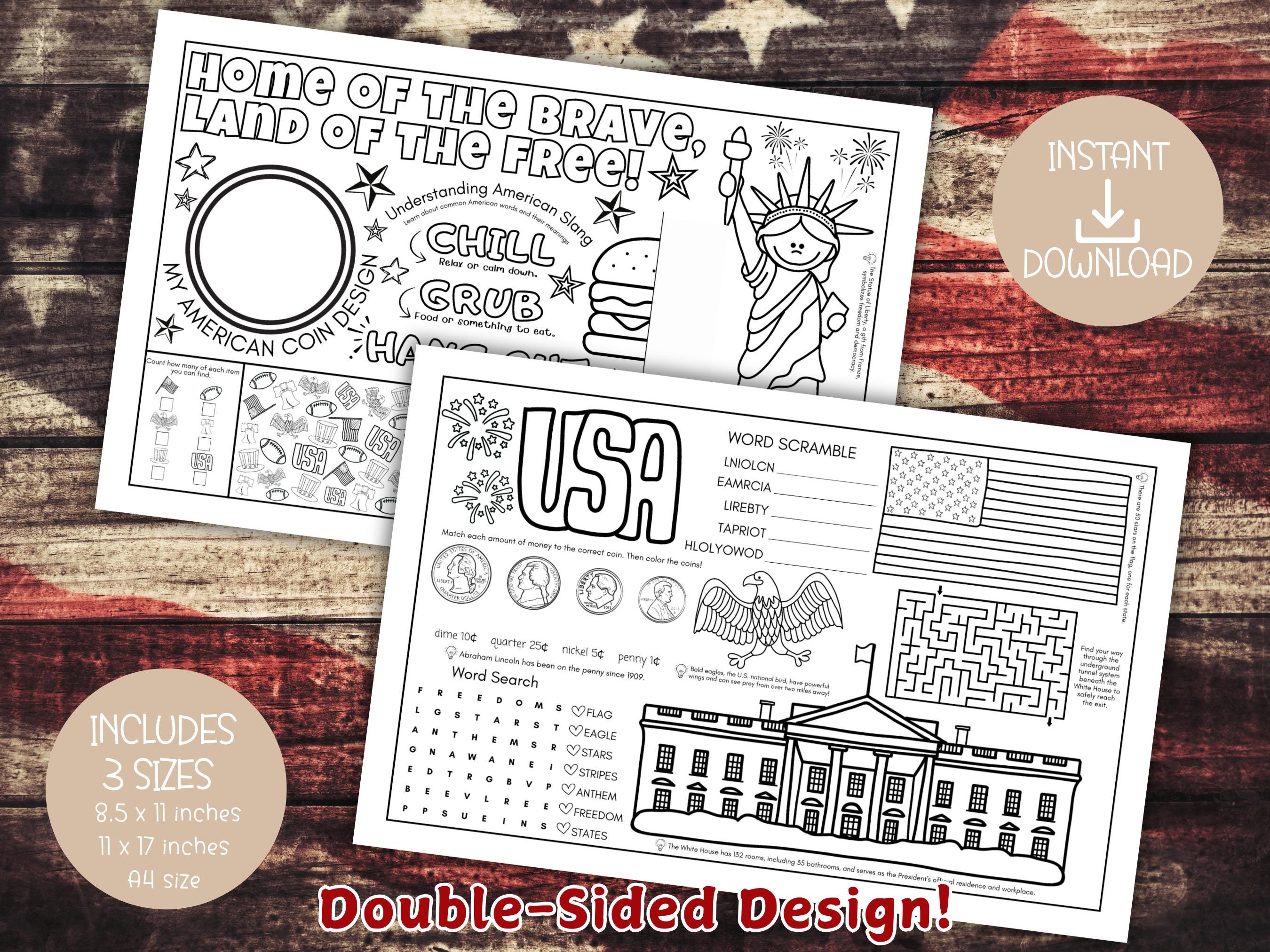 USA Themed Printable Activity Sheet, Placemat, for Kids – Word Search ...