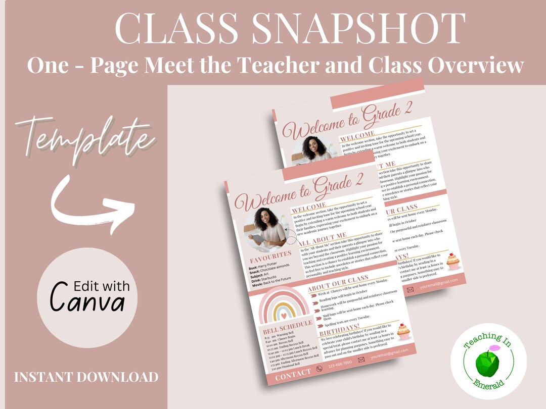 Class Snapshot - One Page Meet the Teacher and Class Overview, Teacher ...