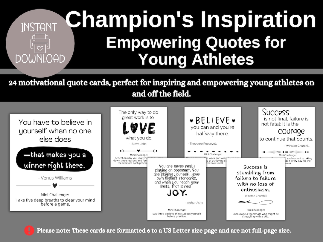 24 Printable Empowering Quotes for Young Athletes, Cards for Kids, Self ...