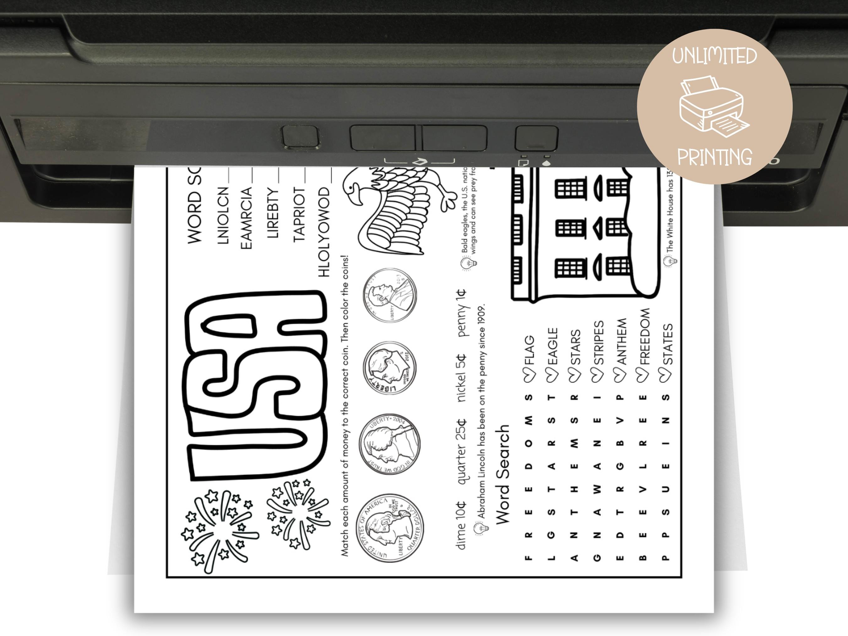 USA Themed Printable Activity Sheet, Placemat, for Kids – Word Search ...