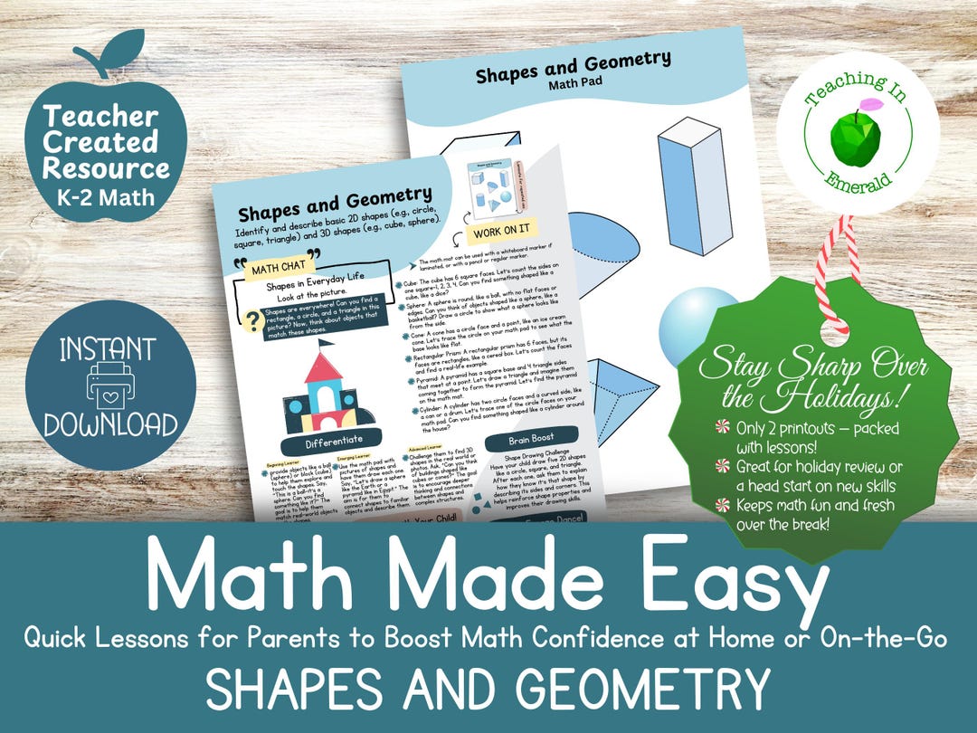 Shapes and Geometry, Printable Math Mini Unit PDF for Parents, On-the ...