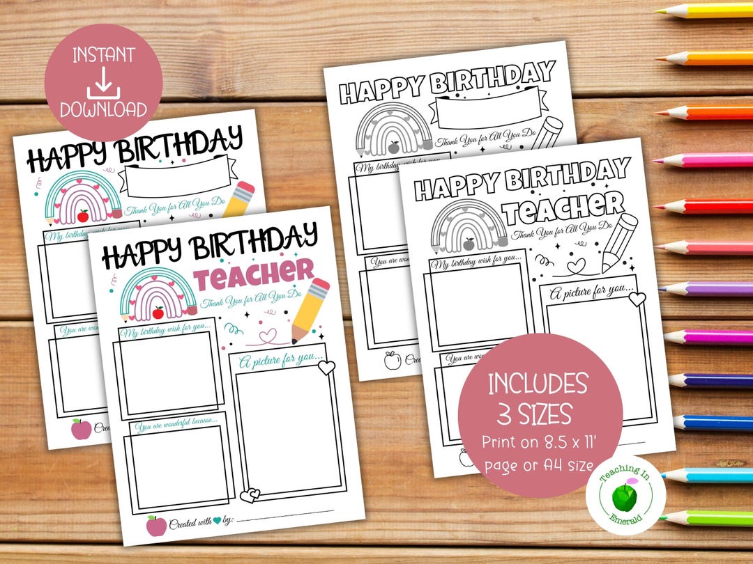 Teacher Birthday Printable, Teacher Birthday Card, Thank You Teacher ...