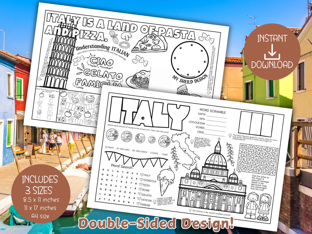 Italy Themed Printable Activity Sheet, Placemat for Kids – Word Search ...