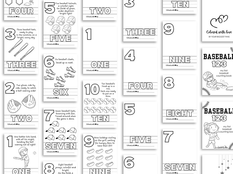 Baseball Book, Baby Shower, Number Book, 123 Coloring Book, Baby's ...