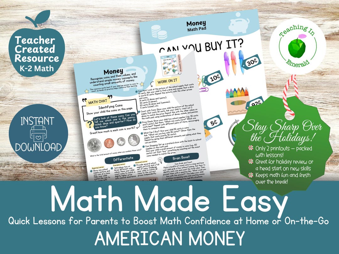 American Money, Printable Math Mini Unit PDF for Parents, On-the-go ...