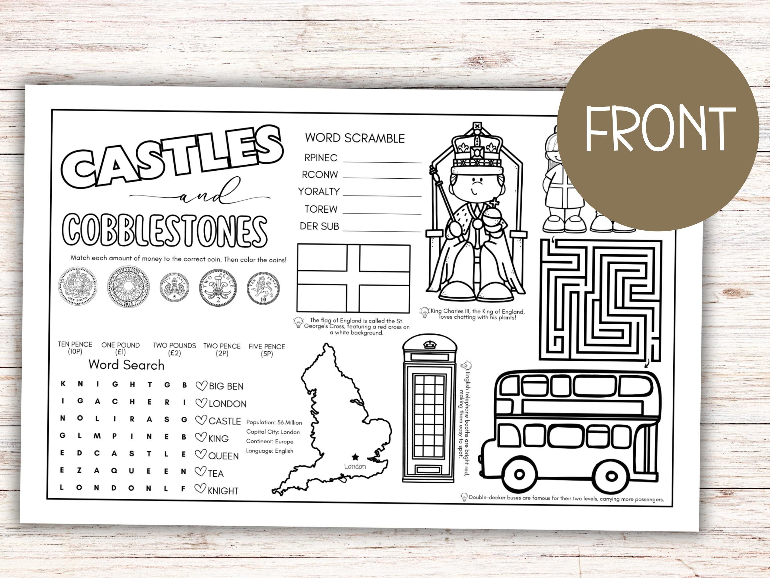 England Themed Printable Activity Sheet for Kids – Word Search, Maze ...