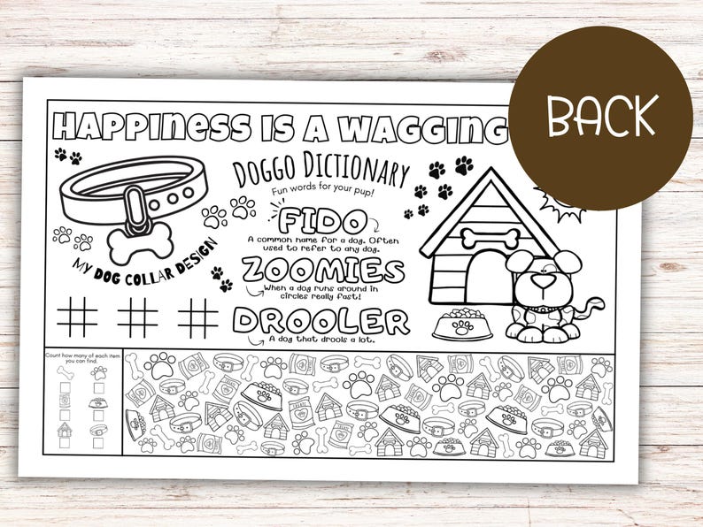 Dog, Puppy, Pet Themed Printable Activity Sheet, Placemat for Kids ...