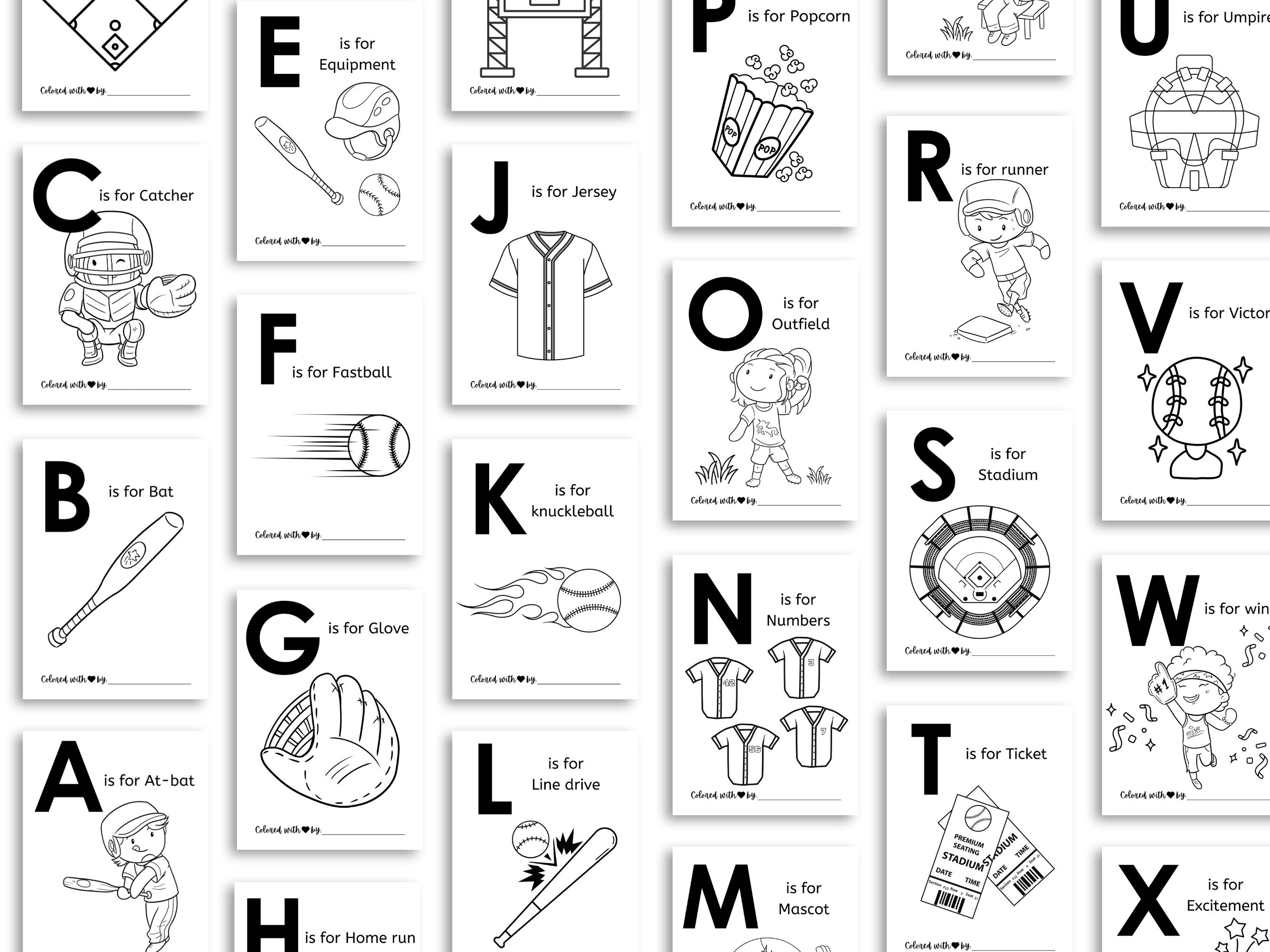 Baseball ABC Book Baby Shower, Alphabet Book Baby Shower, ABC Coloring ...