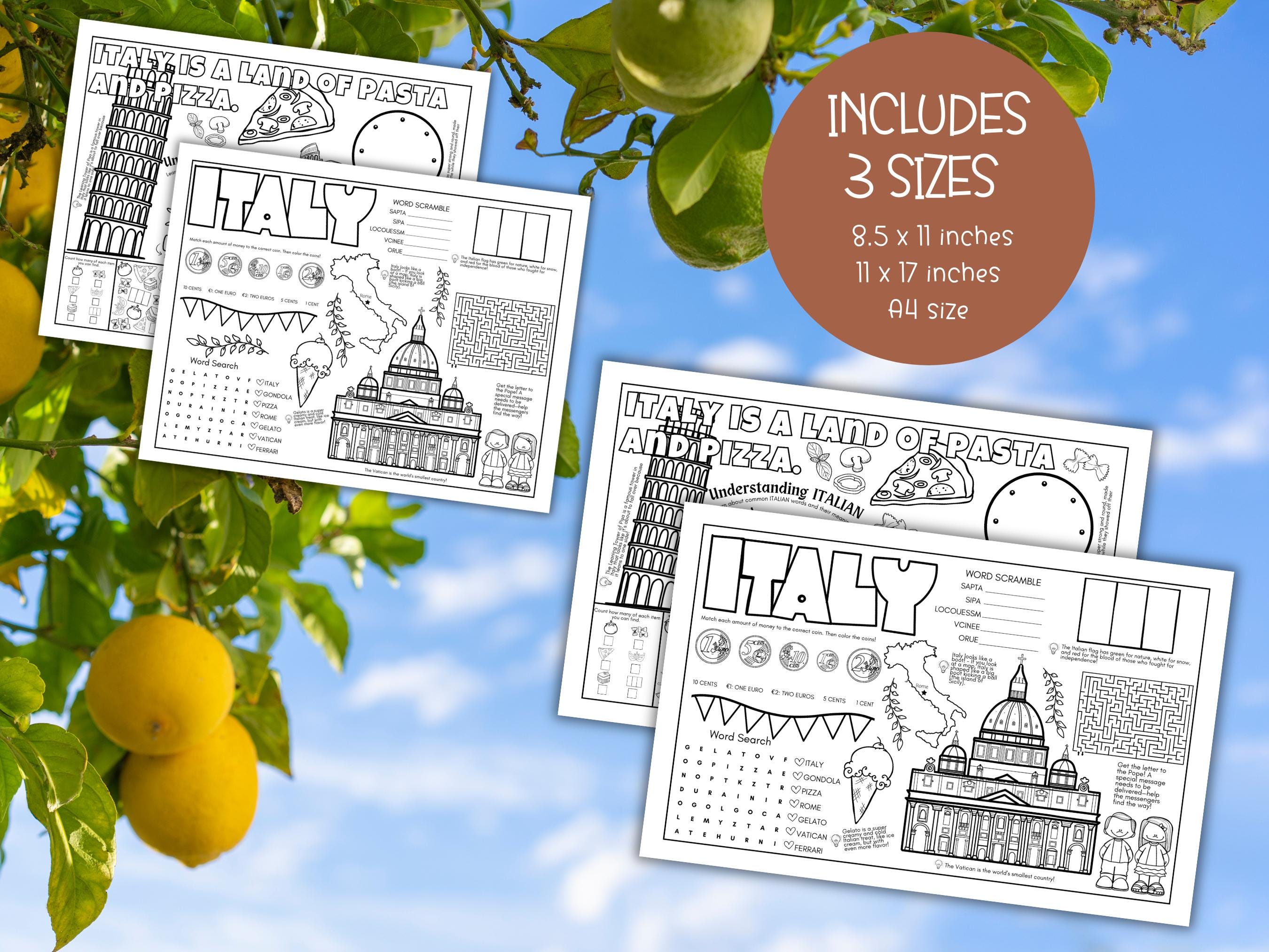 Italy Themed Printable Activity Sheet, Placemat for Kids – Word Search ...