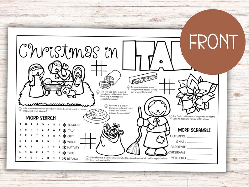 Christmas in Italy Kids Activity Sheet, Printable Coloring, Word Search ...