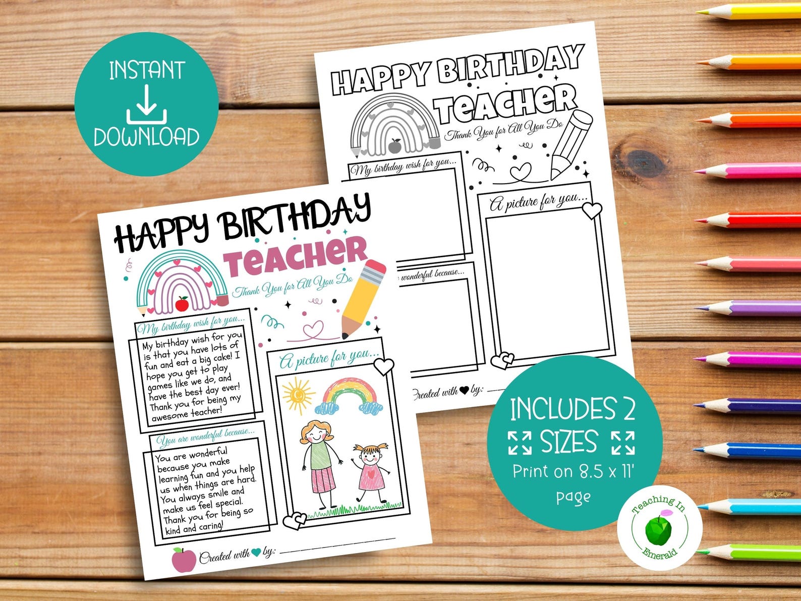 Teacher Birthday Printable, Teacher Birthday Card, Thank You Teacher ...