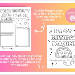 Teacher Birthday Printable, Teacher Birthday Card, Thank You Teacher ...