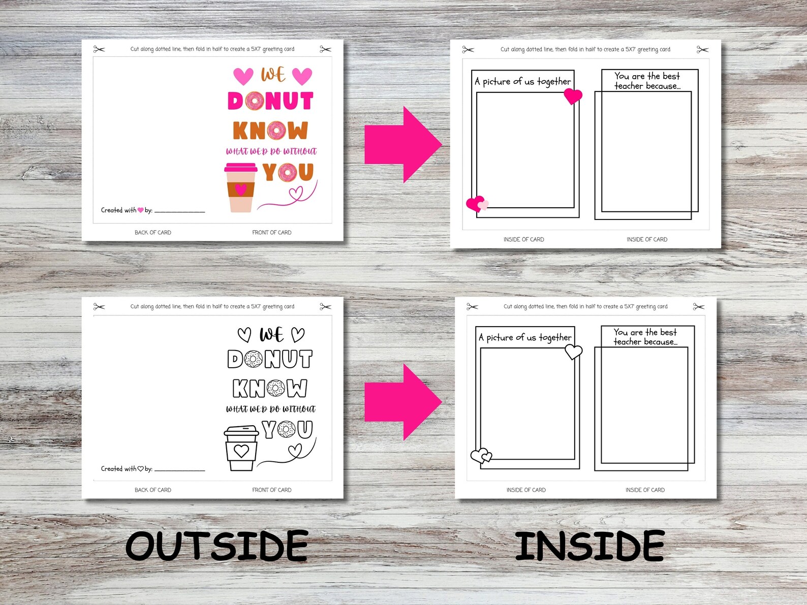 PRINTABLE Donut, Coloring Teacher Card, Thank You Teacher, Teacher ...