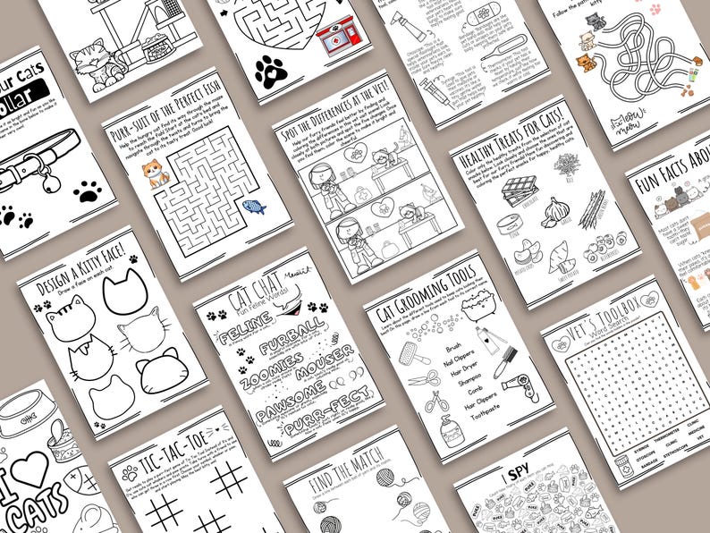 Cat Activity Bundle, Printable Activities for Kids, Cat Coloring , Fun ...