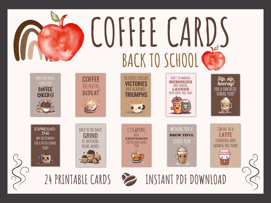 Back to School Coffee Cards, Printable Thank You Card, Thank You Notes ...