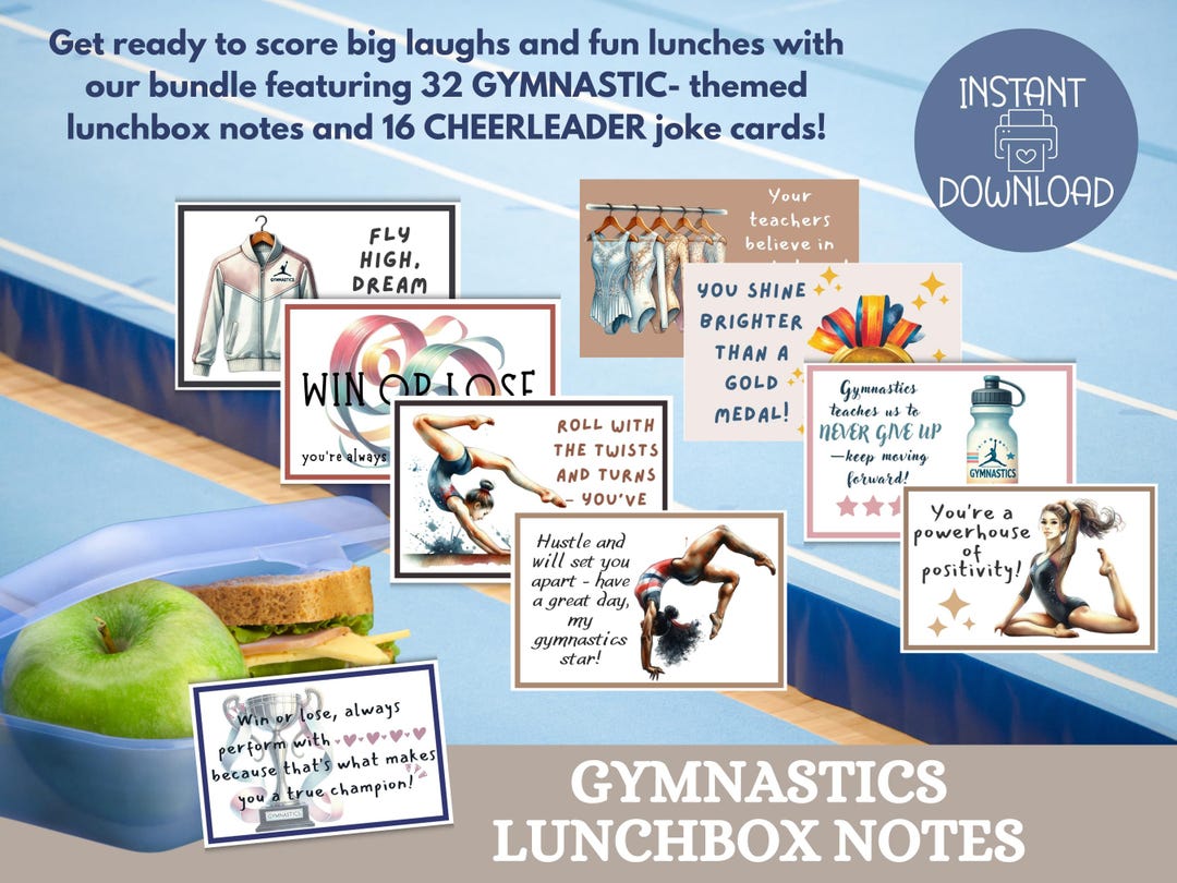 Gymnastics Lunch Box Notes for Kids, Positive Affirmations, Encouraging ...