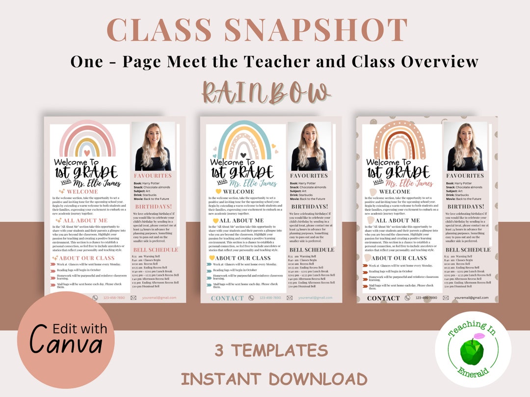 Class Snapshot One Page Meet the Teacher and Class Overview, Teacher ...