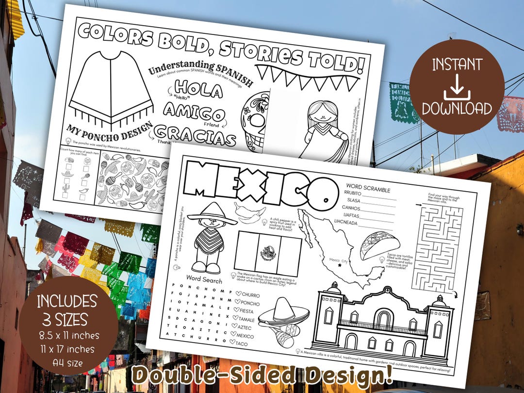 Mexico Themed Printable Activity Sheet, Placemat, for Kids – Word ...