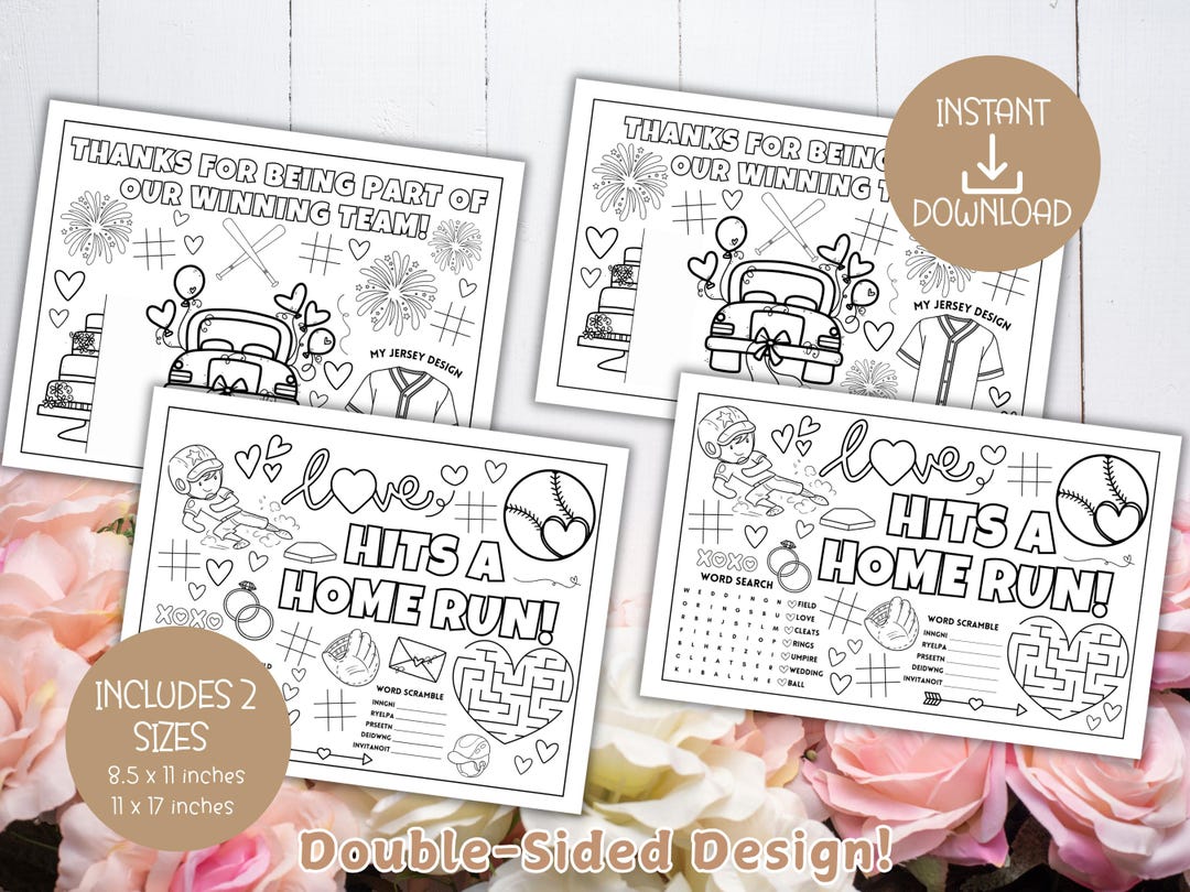 Baseball Wedding Coloring Placemat for Kids - Reception Game Sheet ...