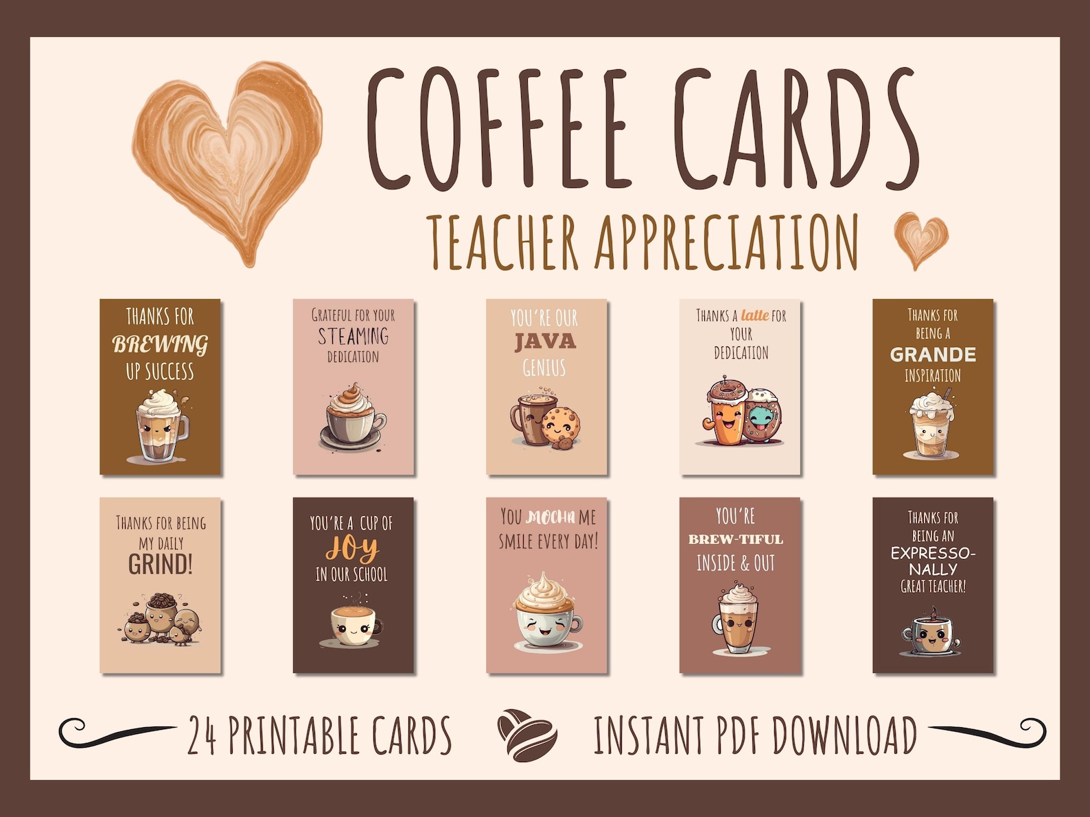 Coffee Teacher Appreciation Cards, Printable Thank You Card, Thank You ...