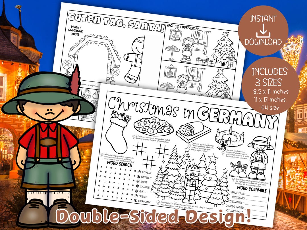 Christmas in Germany Kids Activity Sheet, Printable Coloring, Word ...