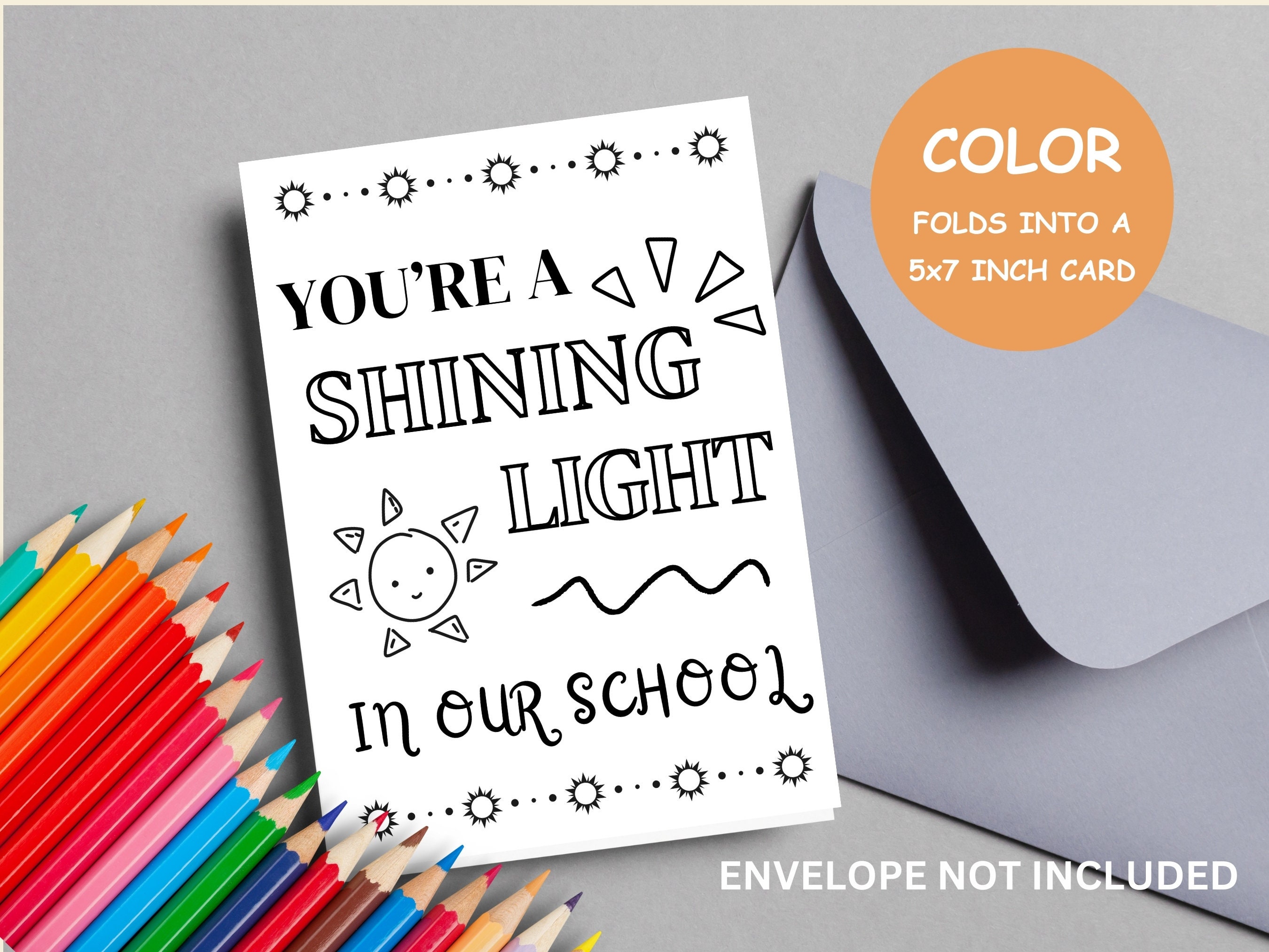 PRINTABLE You're A Shining Light, Coloring Teacher Card, Thank You ...