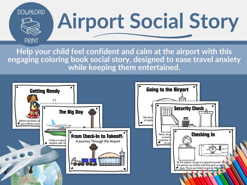 Airport Social Story, Airplane Coloring, Airplane Activity Book, Travel ...
