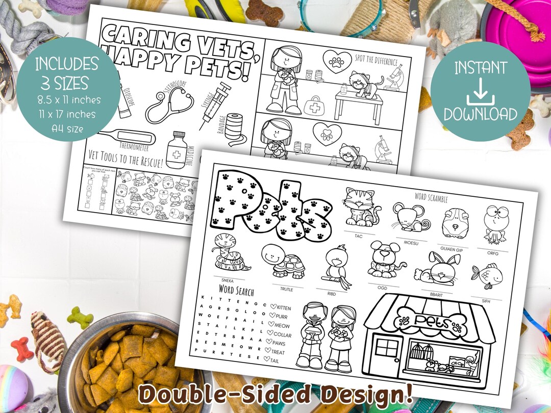 Pet Themed Printable Activity Sheet, Placemat for Kids – Word Search ...