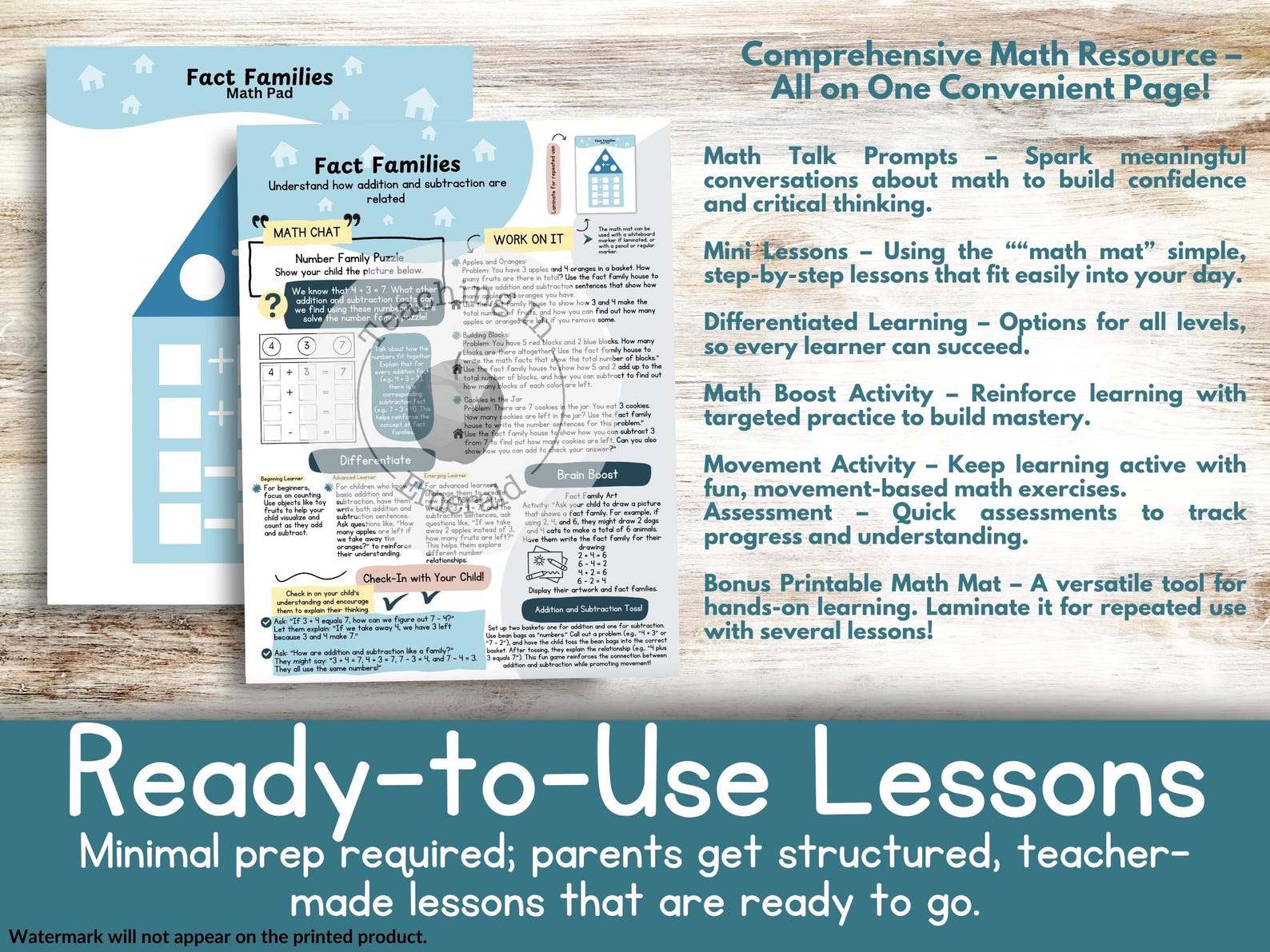 Fact Families, Printable Math Mini Unit PDF for Parents, On-the-go Math ...