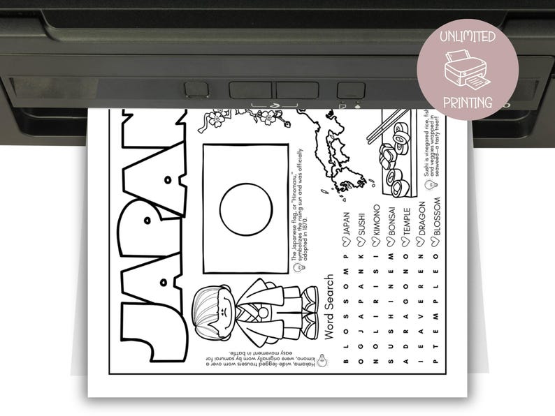 Japan Themed Printable Activity Sheet, Placemat for Kids – Word Search ...