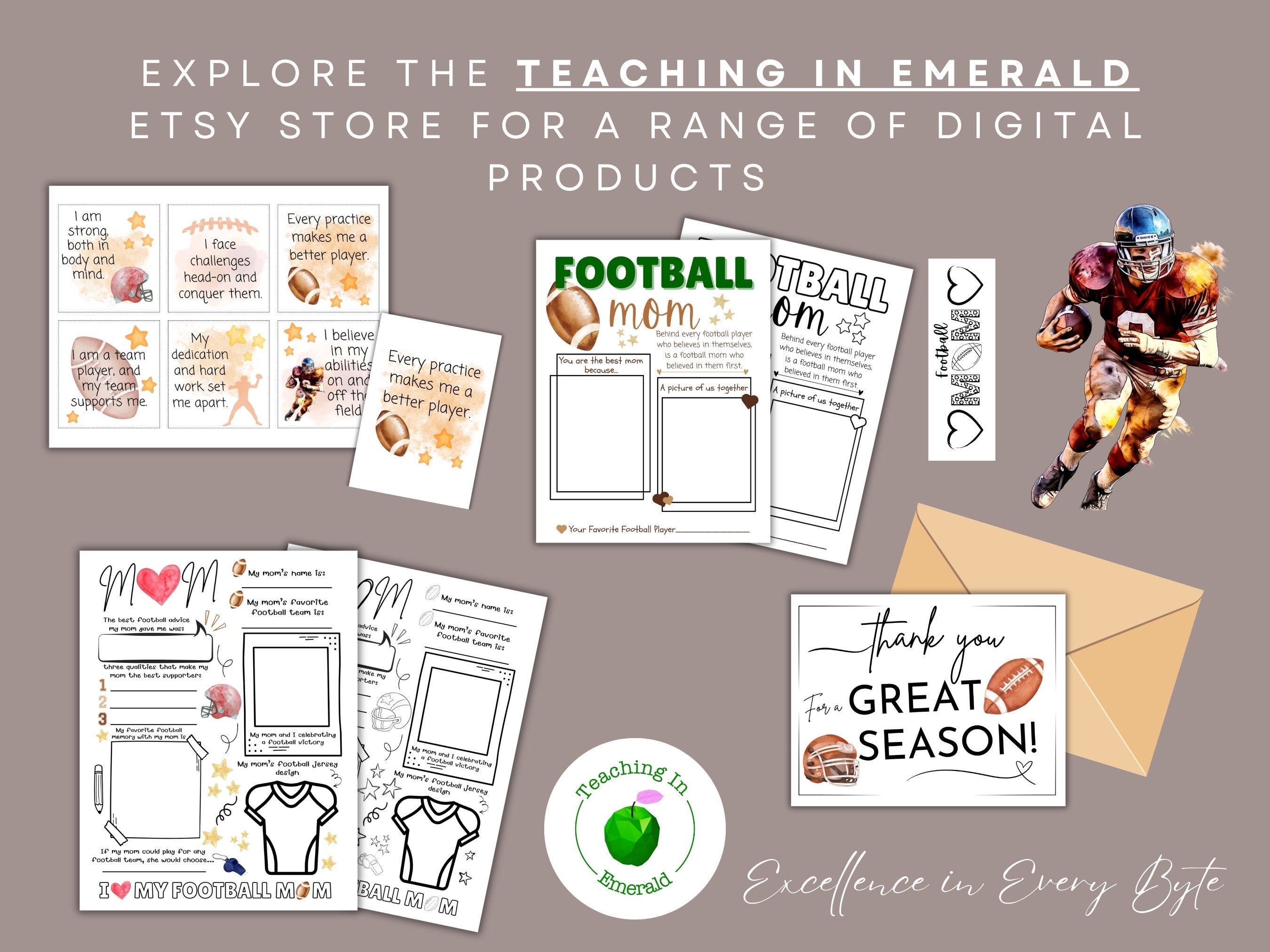 Football Lunch Box Notes for Kids, Positive Affirmations, Encouraging ...