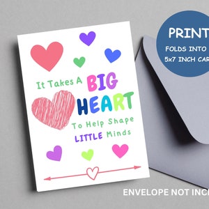 PRINTABLE It Takes a Big Heart Card, Coloring Teacher Card, Thank You ...