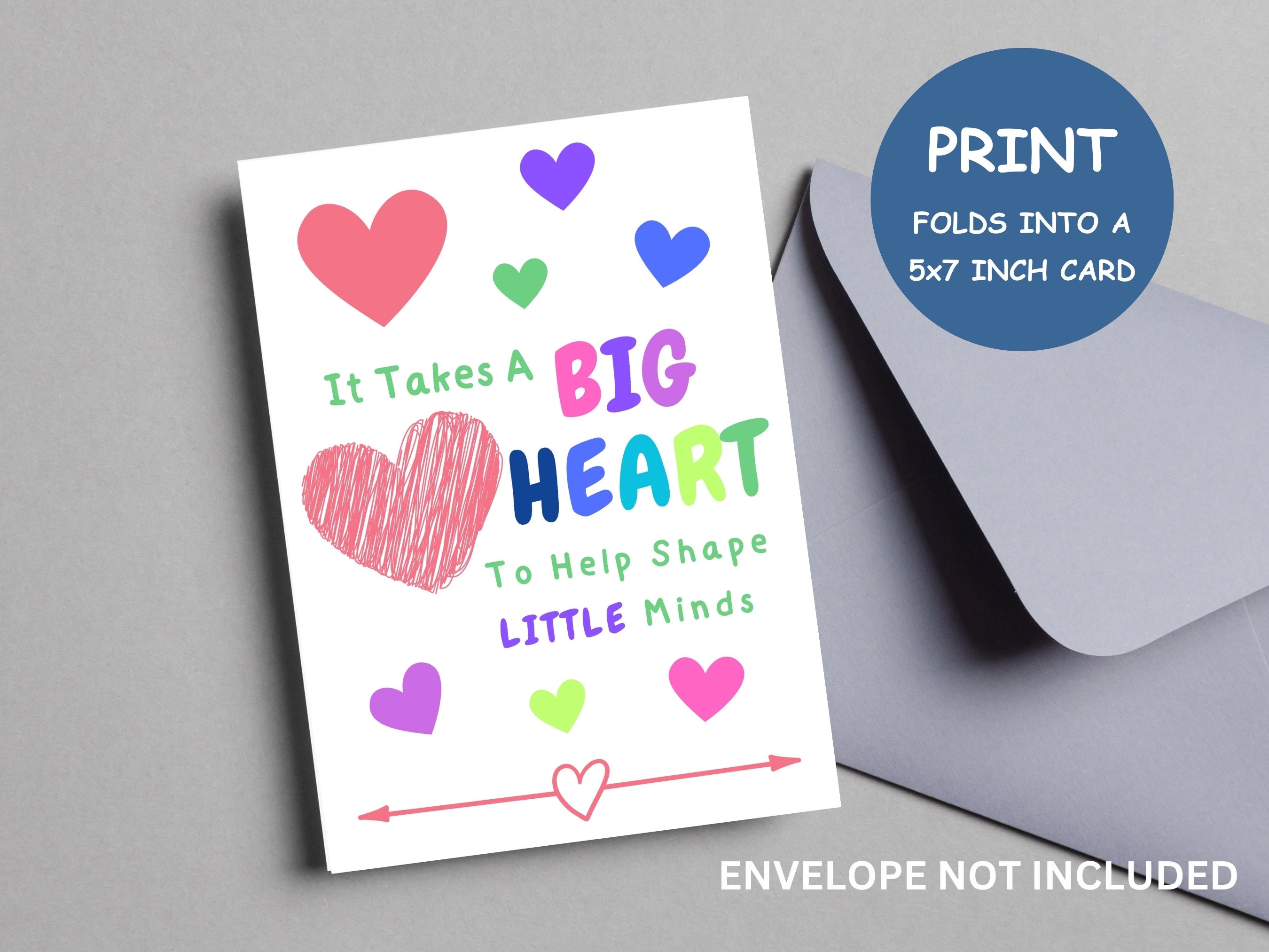 PRINTABLE It Takes a Big Heart Card, Coloring Teacher Card, Thank You ...