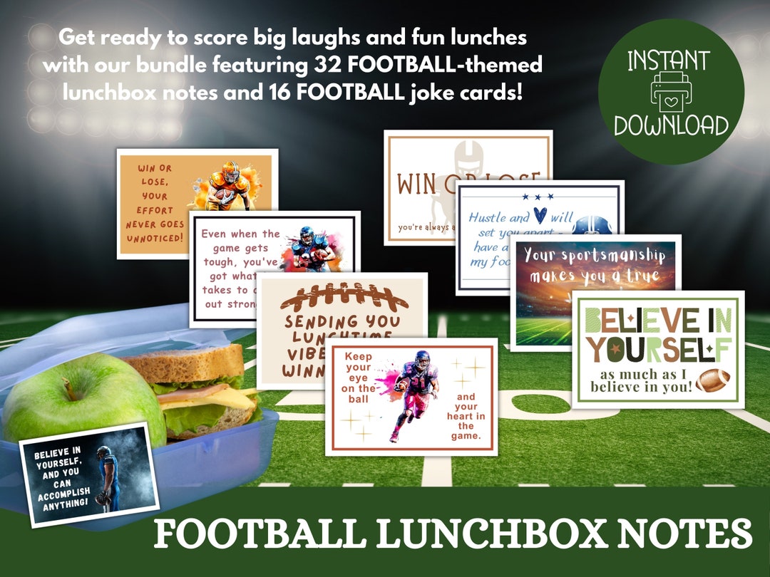 Football Lunch Box Notes for Kids, Positive Affirmations, Encouraging ...