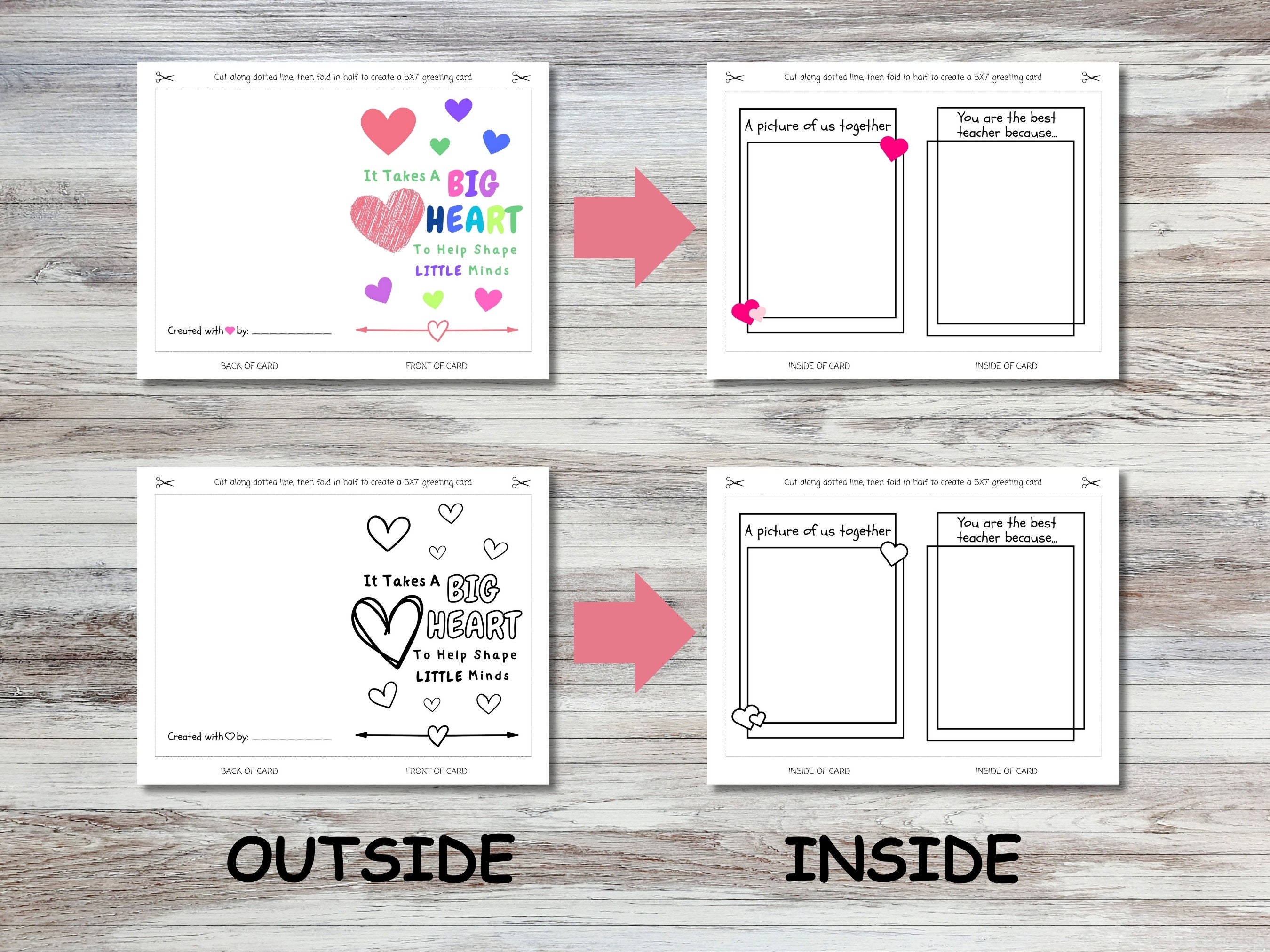 PRINTABLE It Takes a Big Heart Card, Coloring Teacher Card, Thank You ...