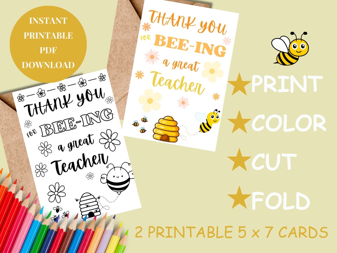 PRINTABLE Bee, Coloring Teacher Card, Thank You Teacher, Teacher ...